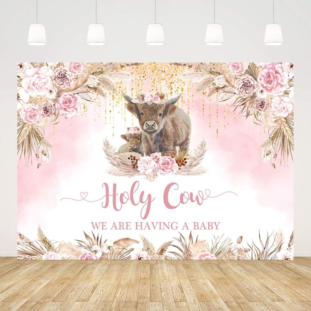 Cow Baby Shower Backdrop 7x5ft Boho Girl Holy Cow We are Having a Baby ...