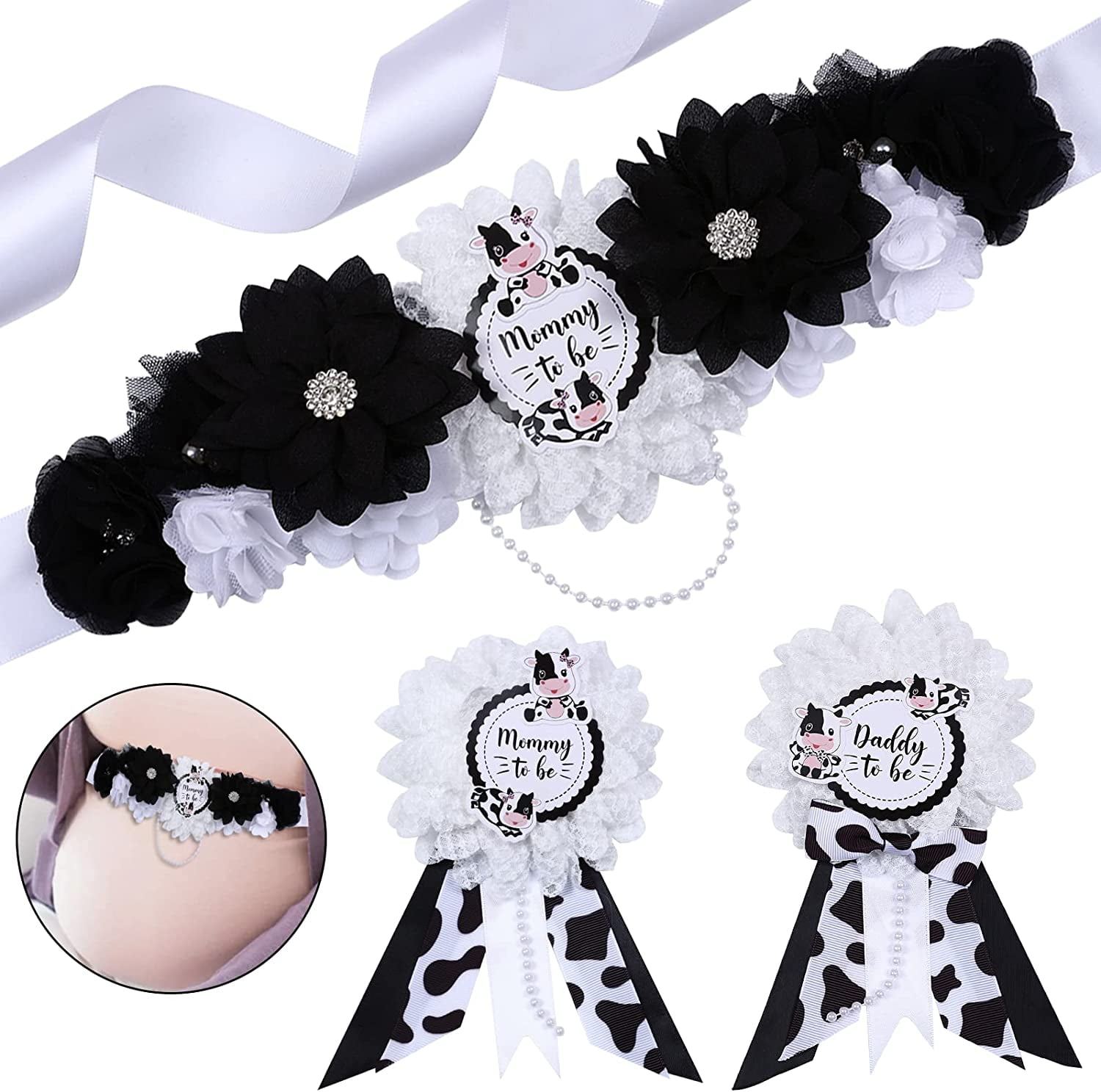 Cow Baby Shower Sash, Maternity Sash Kit with Mom to Be Daddy to Be ...