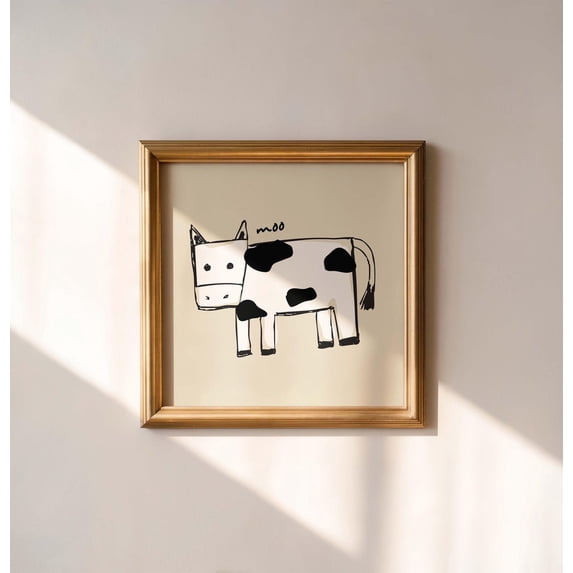 Cow Badly Drawn Animal Square Hand Drawn Wall Picture, Stretched Canvas ...