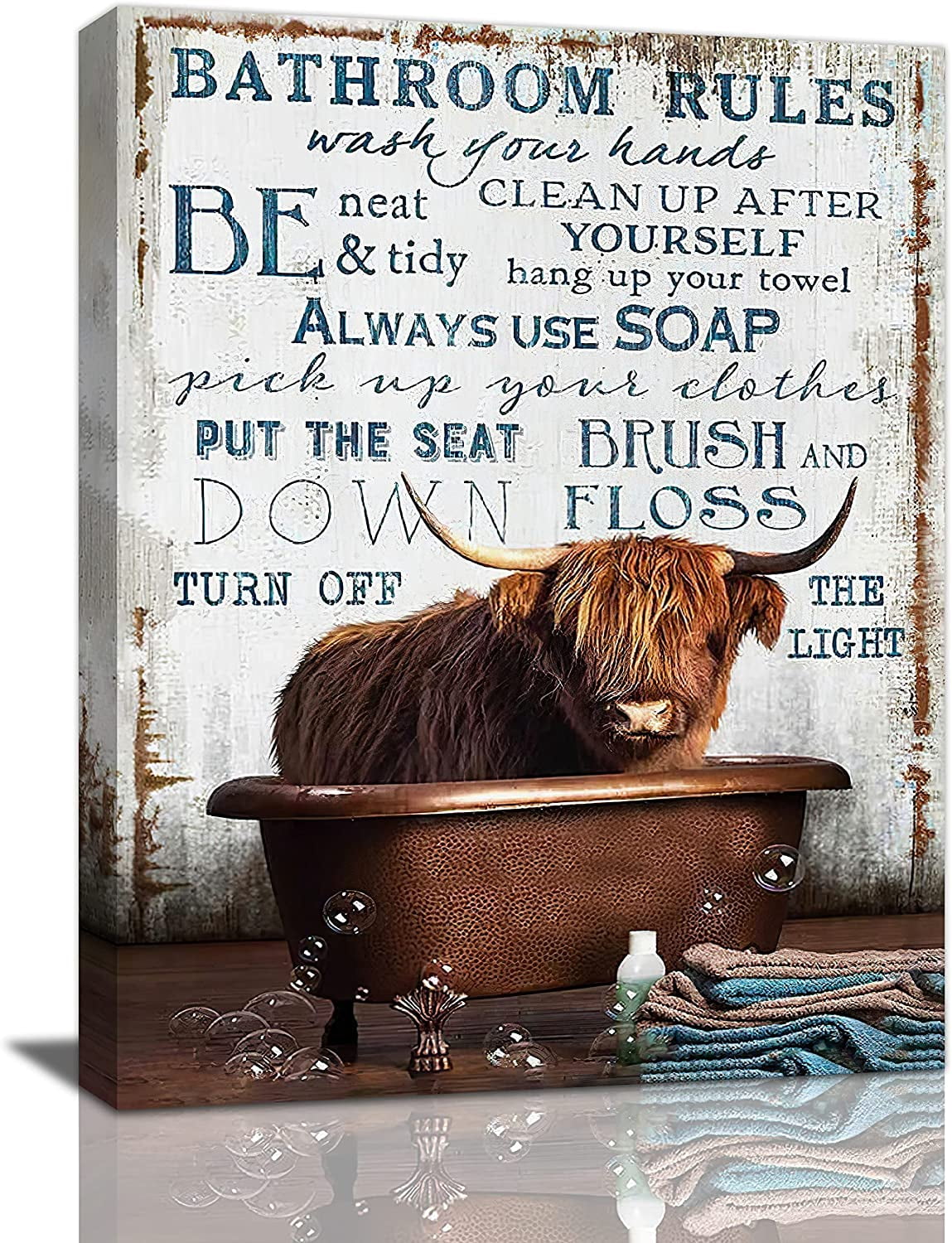 Cow Bathroom Decor Wall Art Farmhouse Highland Cow Bathroom Rules ...