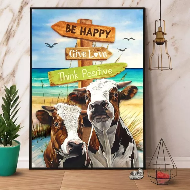 Cow Be Happy Give Love Think Positive Paper Poster Matte Poster Wall ...