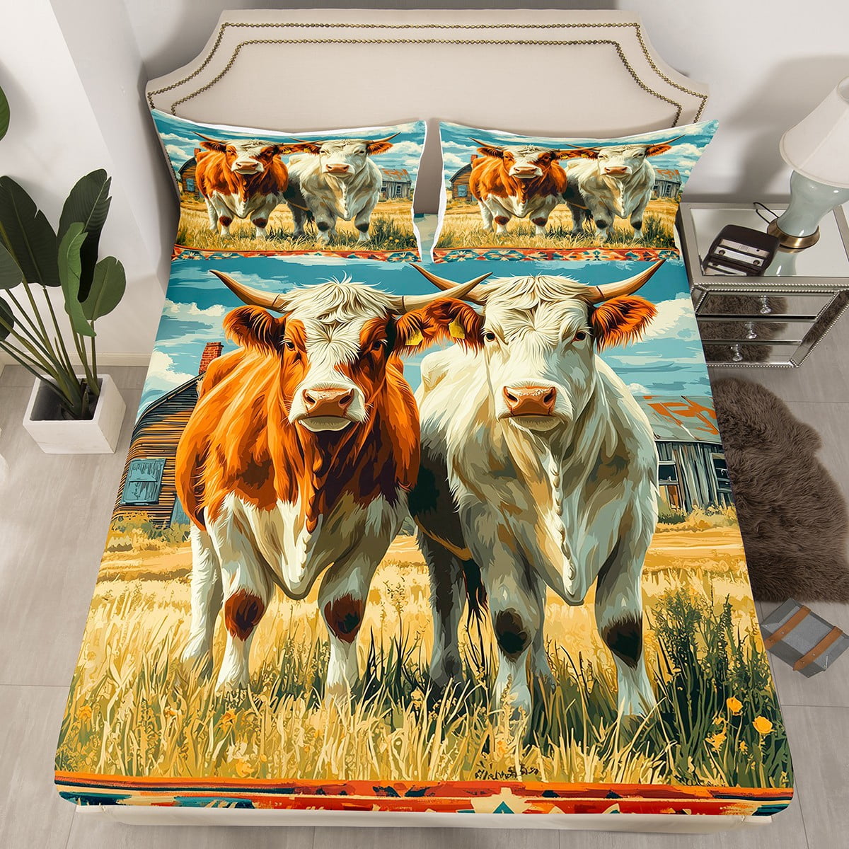 Cow Bed Sheets Rusitc Country Queen Bedding Set Teens Farm House ...