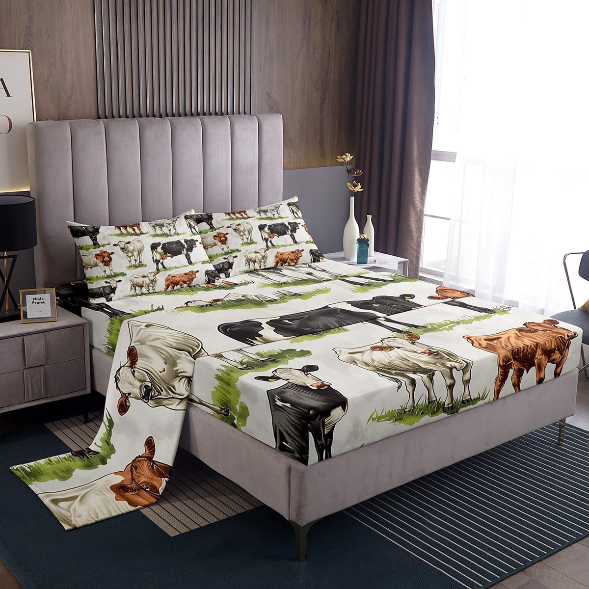 Cow Bed Sheets Set Botancial Farm Life Full Sheet Set Farmhouse Decor ...