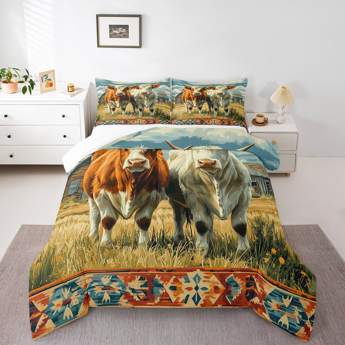 Cow Bedding Set Rusitc Country Queen Comforter Sets Teens Farm House ...
