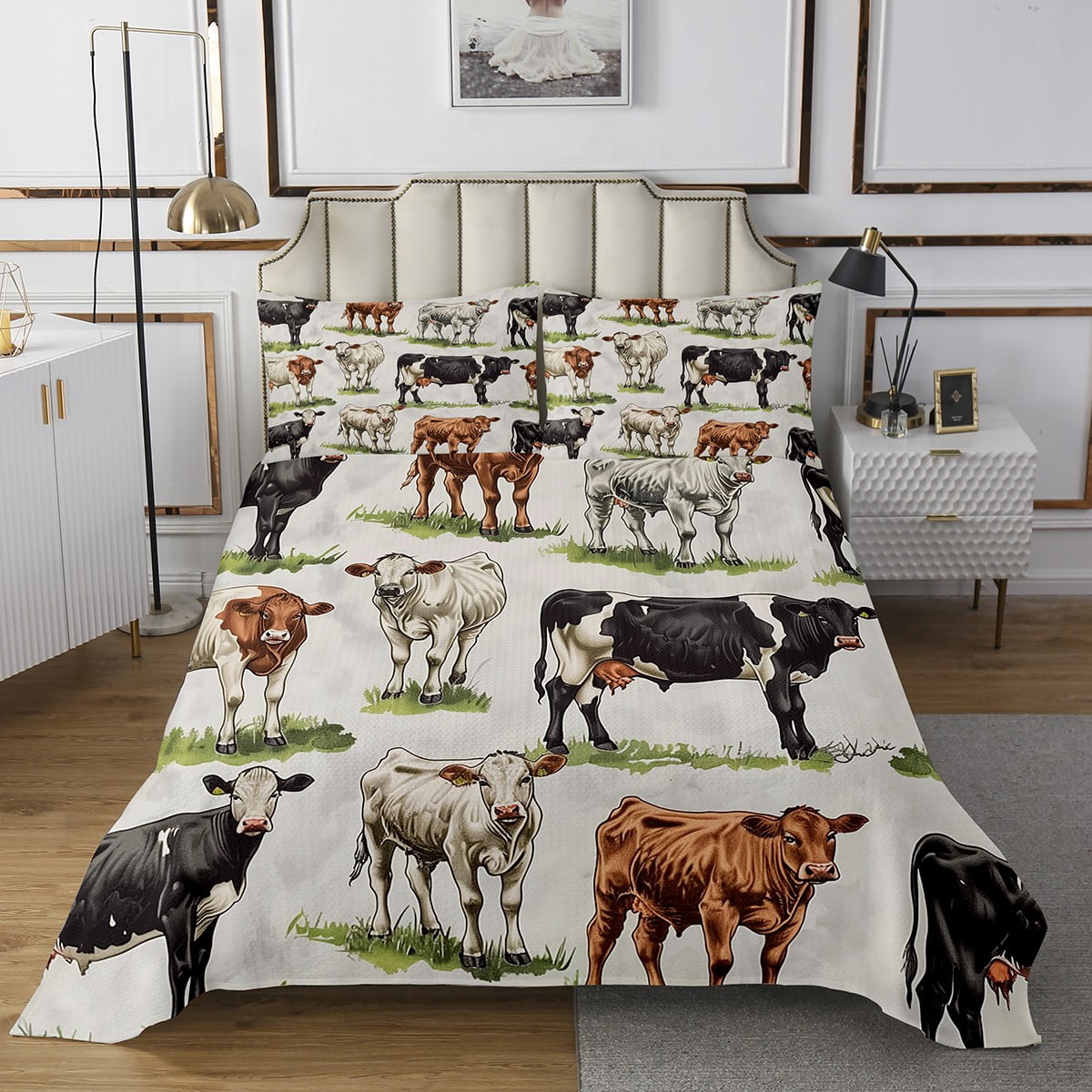 Cow Bedspread Set Botancial Farm Life King Quilt Set Farmhouse Decor ...