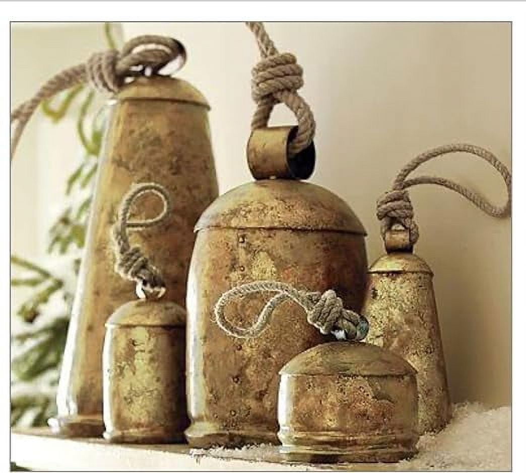 Cow Bells Set of 5 Cluster on Rope Large Rustic Vintage Lucky Cow Bells ...