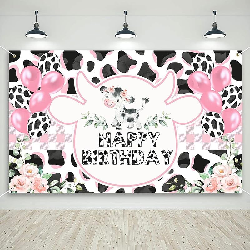 Cow Birthday Banner for Girls Pink Holy Cow Print Backdrop Party ...
