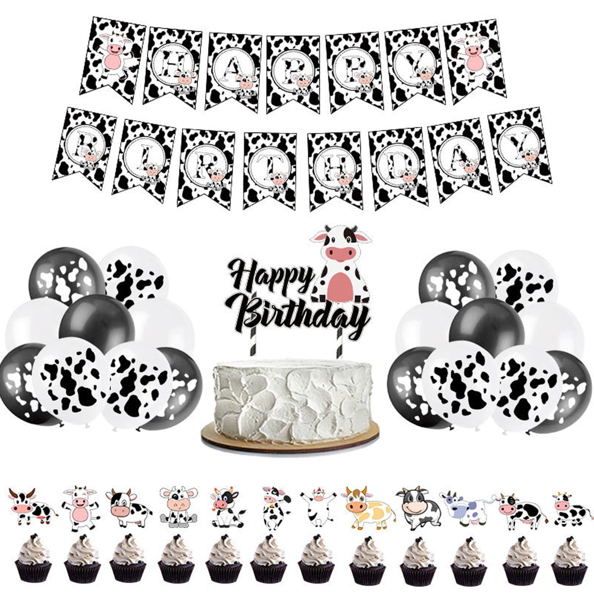 Cow Birthday Party Decoration, Cow Birthday Banner Balloons Cake ...