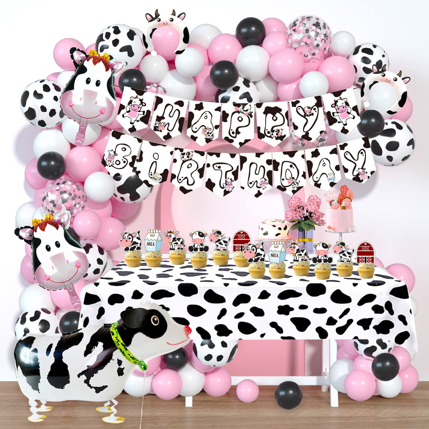 Cow Birthday Party Decorations ZS23 Cow Print Banner Tablecloth Cupcake ...