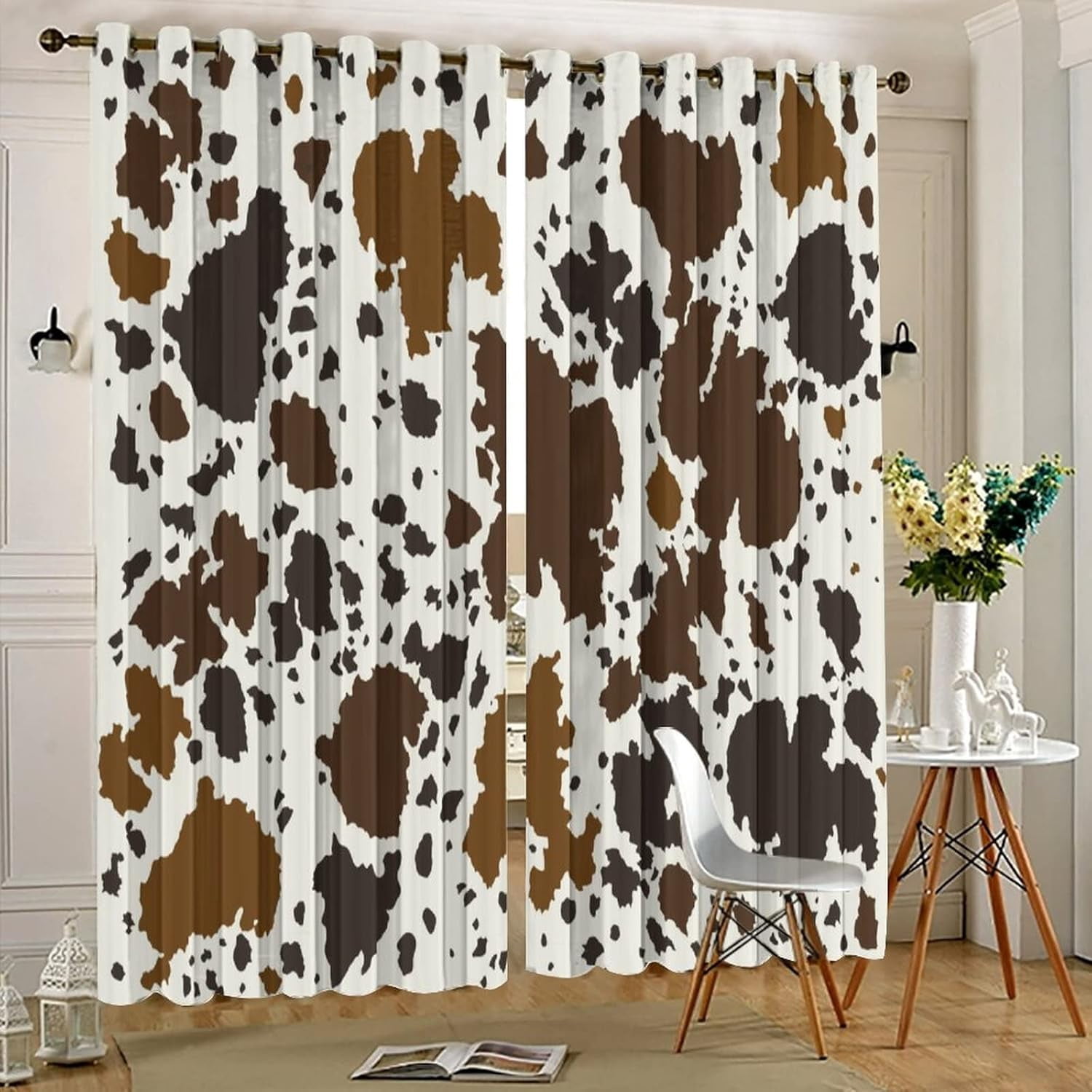 Cow Black Out Window Curtain Abstract Animal Print Rustic Spotted Cow ...