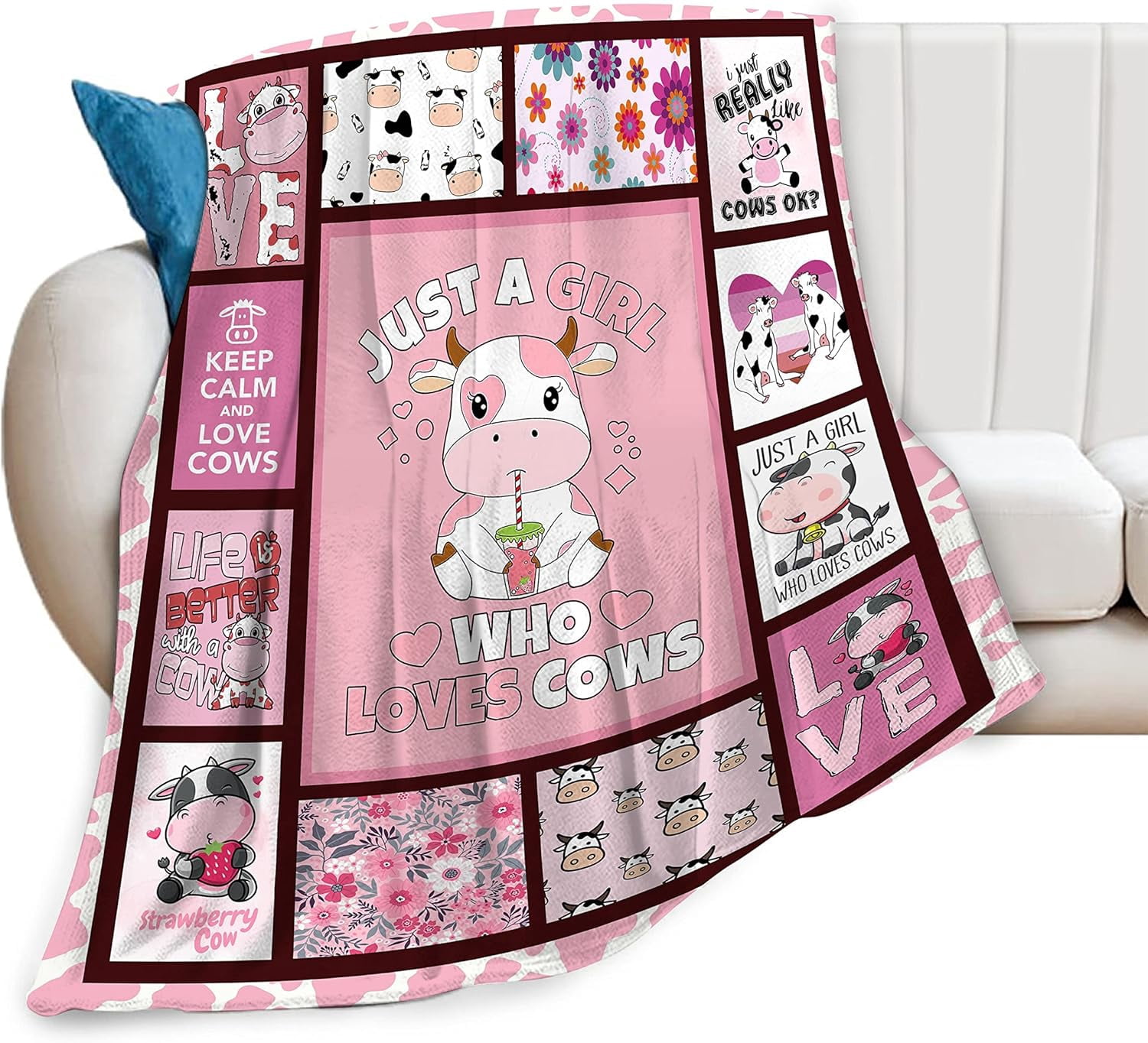 Cow Blanket for Girls Just A Girl Who Loves Cows Throws Pink Plush ...