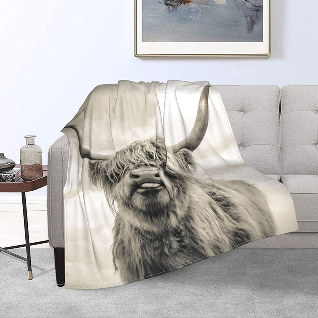 Cow Blanket Long Horn Highland Cow Throw BlanketsBlack And White Cattle ...