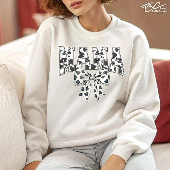 Cow Bow Mama , Coquette Bow Farm Women Sweatshirt, Farm Mama Shirt ...