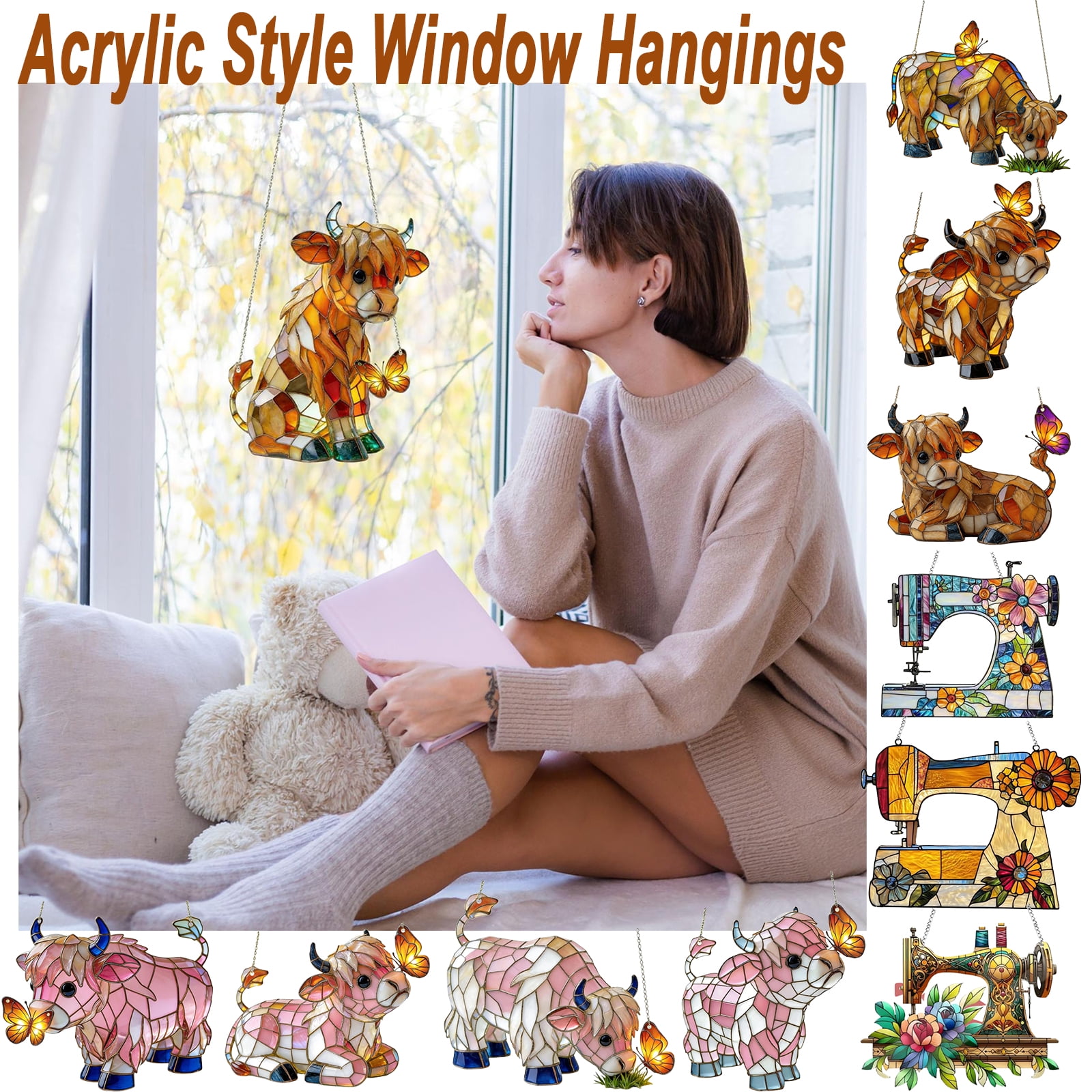 Cow Butterflys 2D Flat Cow Suncatcher Colorful Acrylic Stained Glass ...