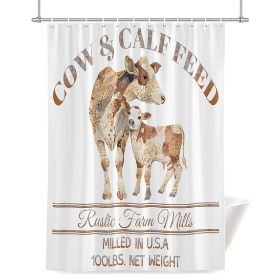 Cow and Calf Feed Shower Curtains for Bathroom, Rustic Farm Mills Brown ...