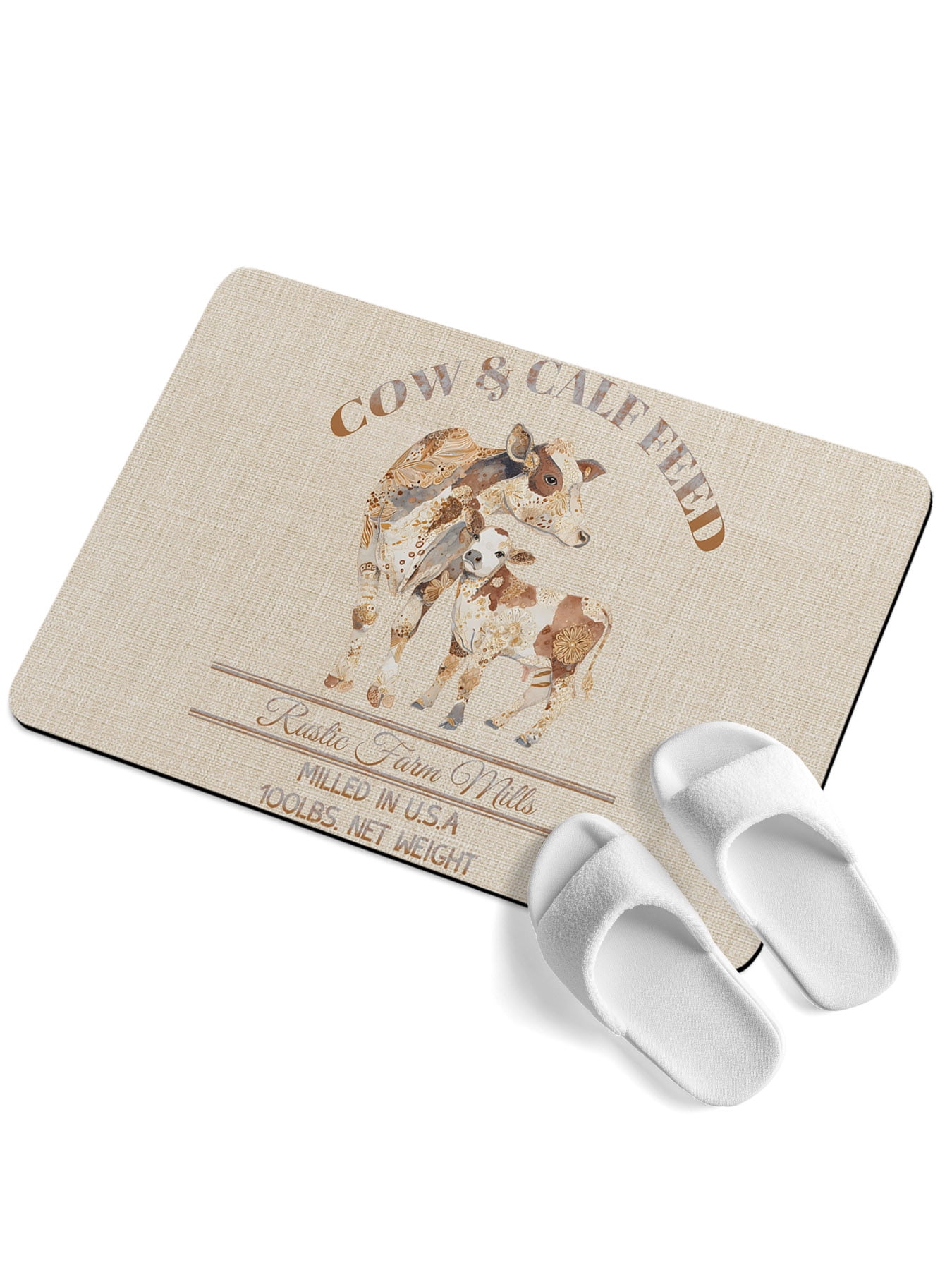 Cow and Calf Feed Soft Diatomite Bath Mat, Rustic Farm Mills Brown ...