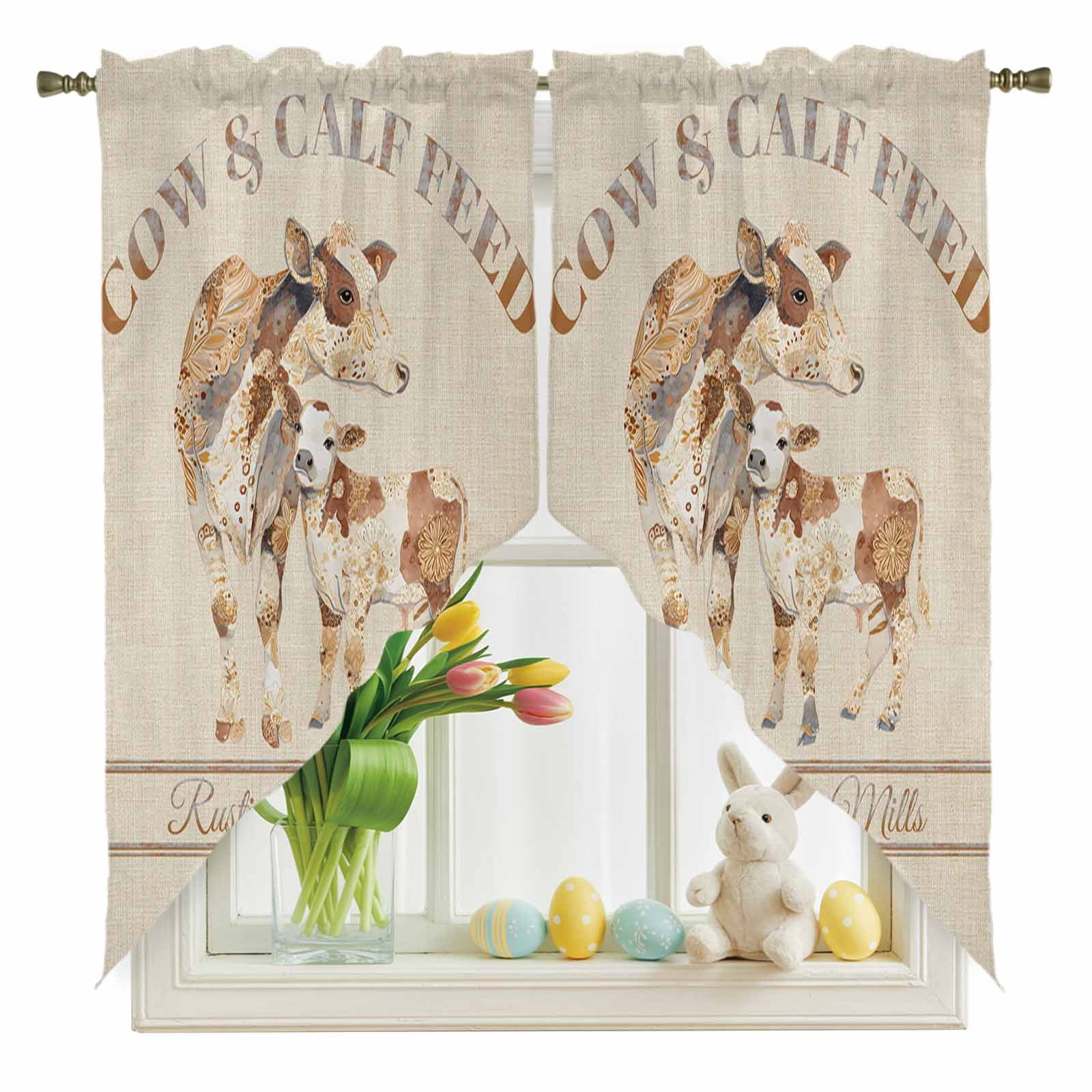 Cow and Calf Feed Swag Kitchen Curtain Valances, Rustic Farm Mills ...