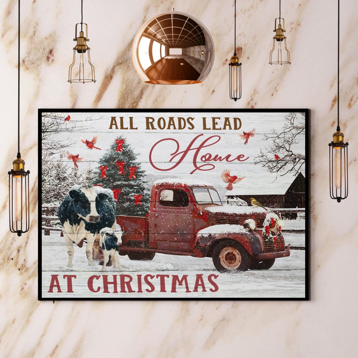 Cow Cardinal All Roads Lead At Christmas Paper Poster No Frame Matte ...