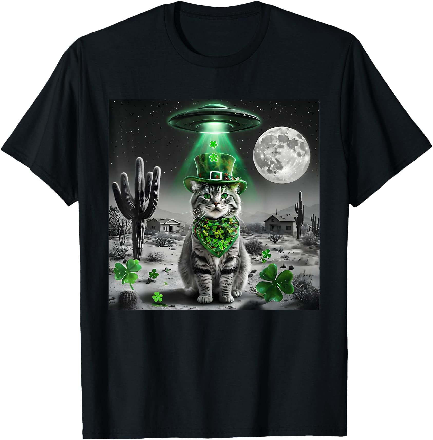 Cow Cat UFO Funny 2025 Cat Lover Celebration Tee St. Patrick’s Day ...
