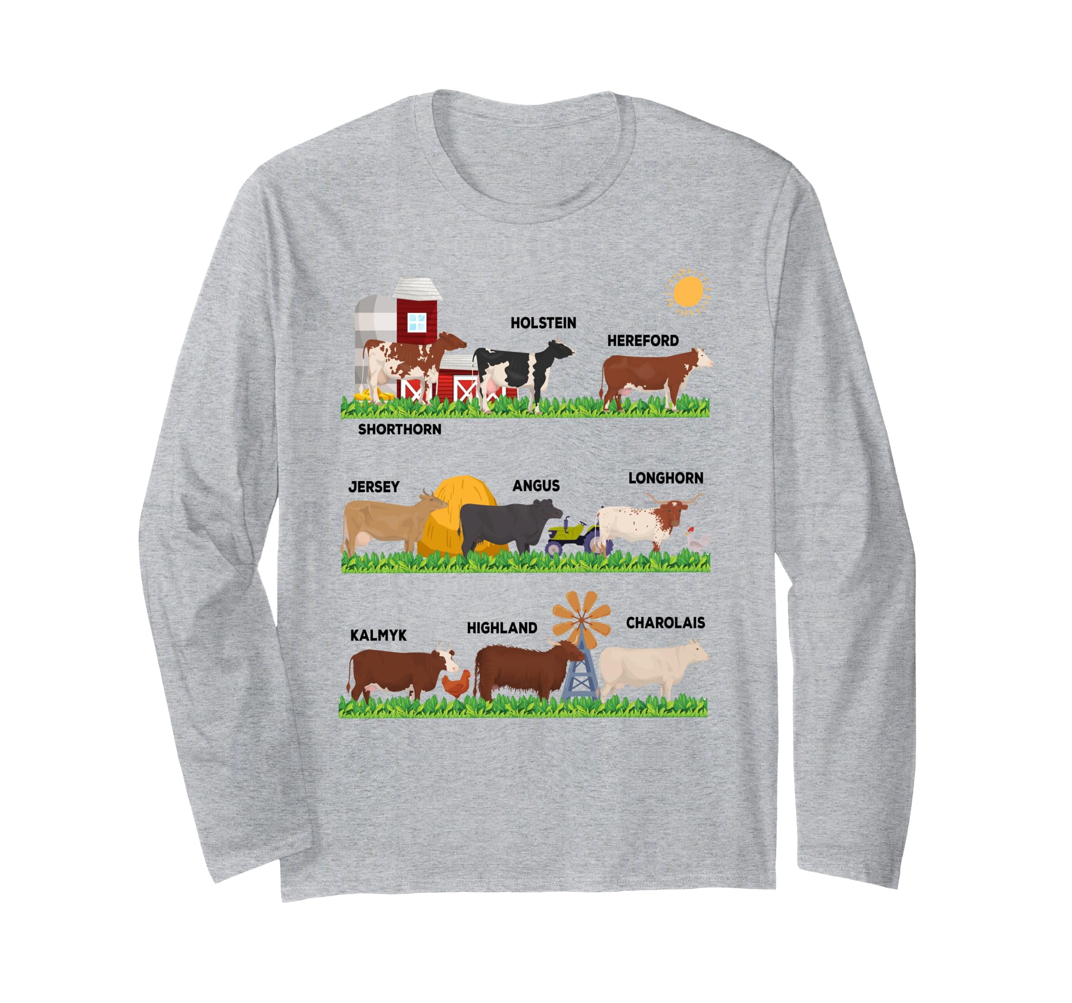 Cow & Cattle Farm Scene Long Sleeve T-Shirt for Aspiring Farmers ...