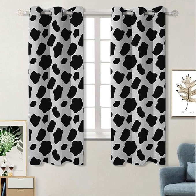 Cow Cattle Skin Pattern 3D Printed Drapes, Spots Animal Hide Plain ...