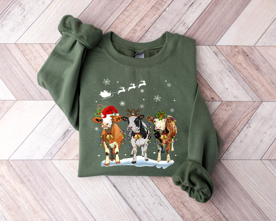 Cow Christmas Lights Ugly Christmas Sweater,Christmas Sweatshirt,Funny ...