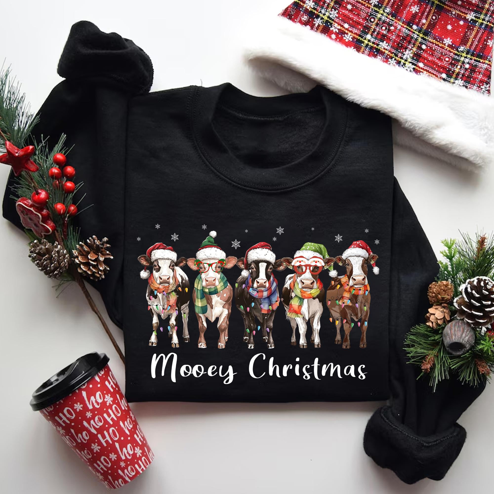 Cow Christmas Shirt, Mooey Christmas, Santa Heifer, Xmas Lights Cow ...