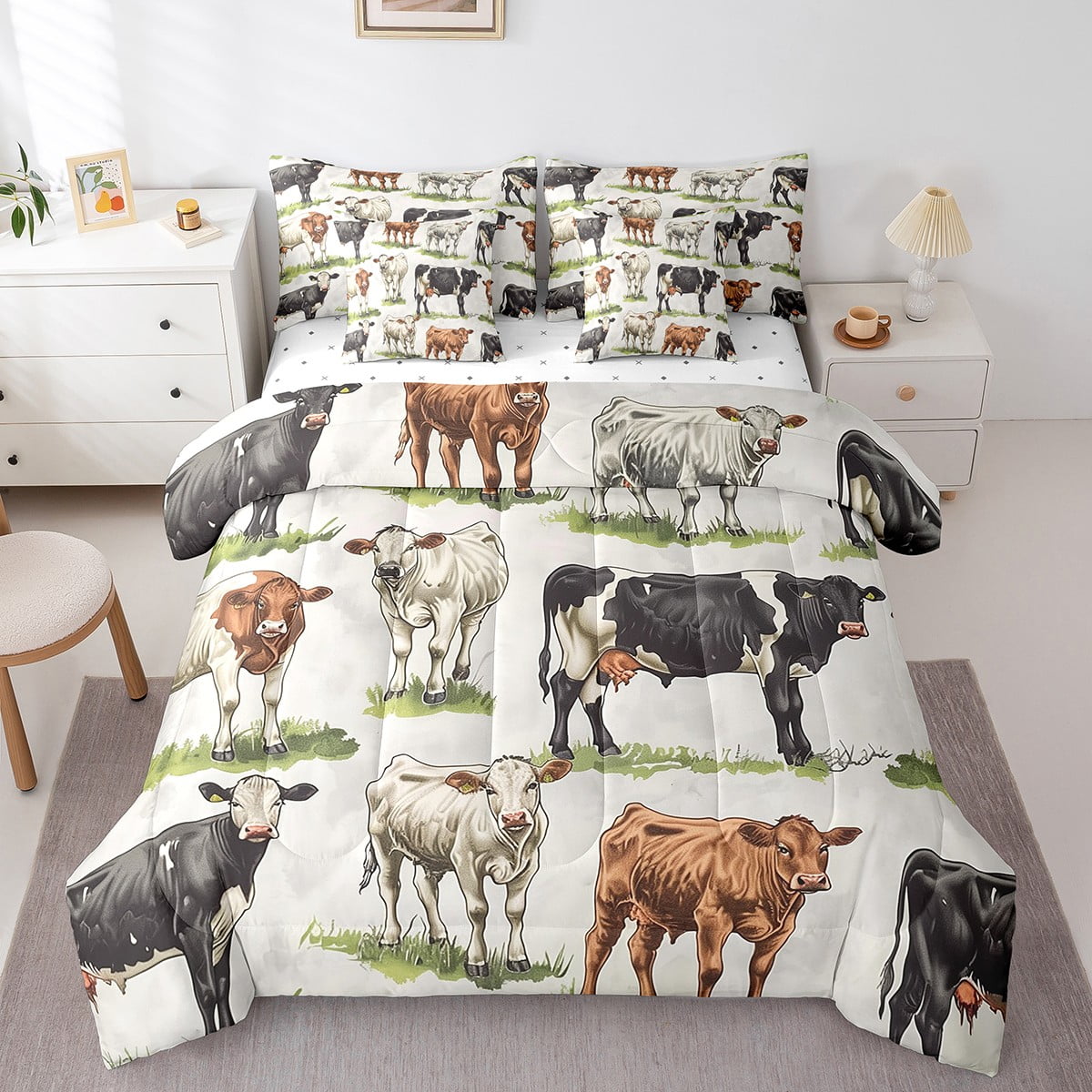 Cow Comforter Set 7-Piece Botancial Farm Life Full Bedding Set ...
