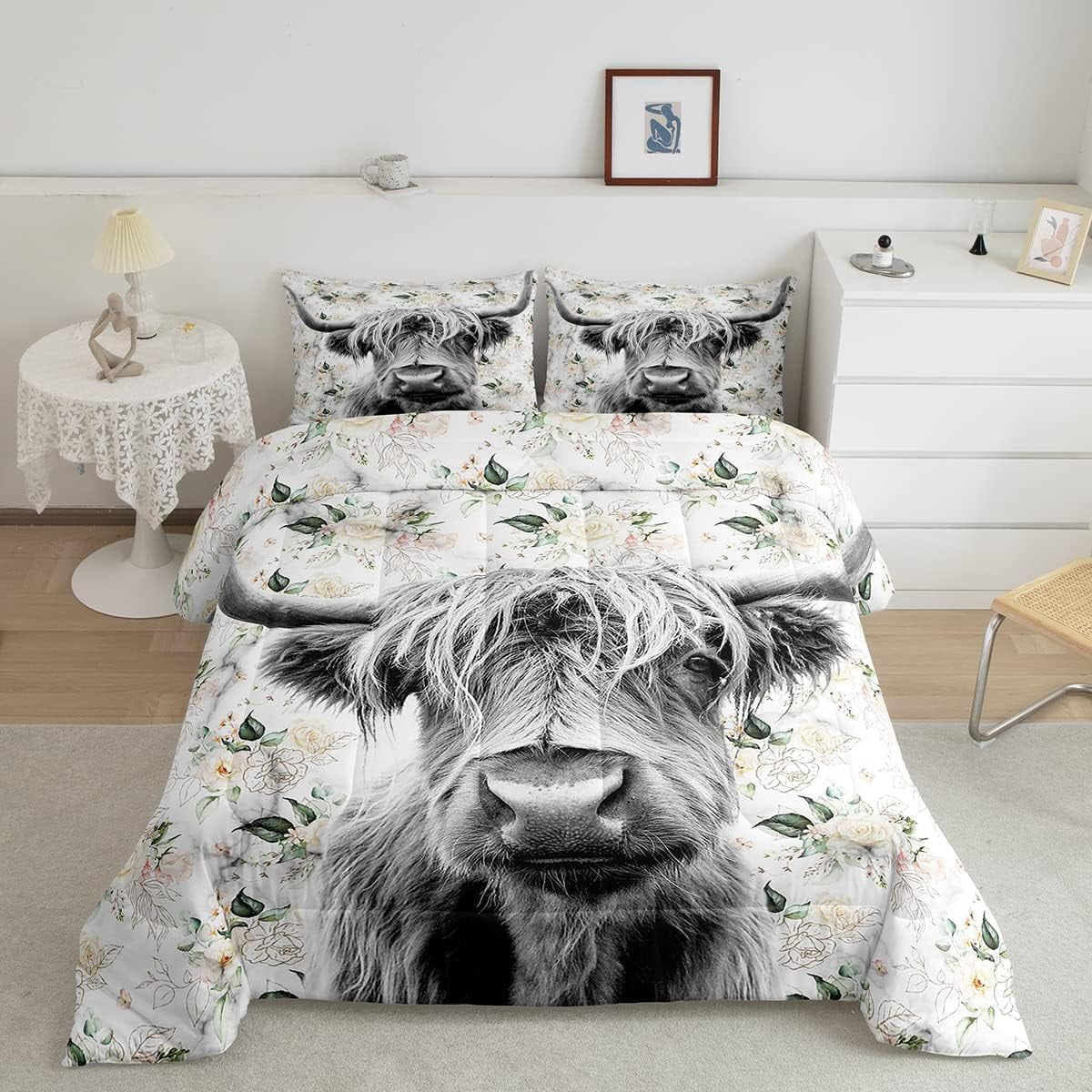 Cow Comforter Set Twin,Retro Cowhide Bedding Set for Kids Boys Girls ...