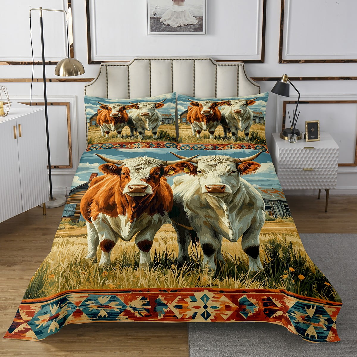 Cow Coverlet Set Rusitc Country Queen Bedspread Set Teens Farm House ...