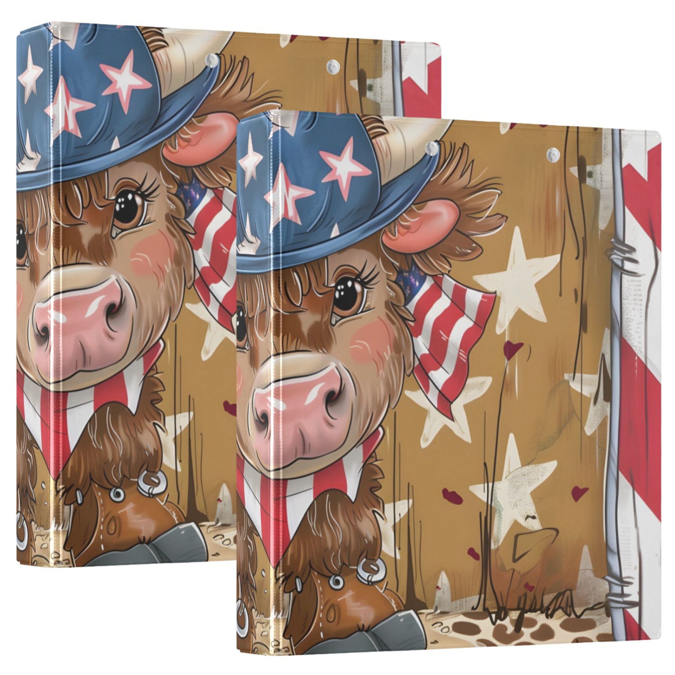 Cow Cowboy American Flag 3 Ring Binders 1.5 inch Hardcover File Folders with Interior Pockets A4 ...
