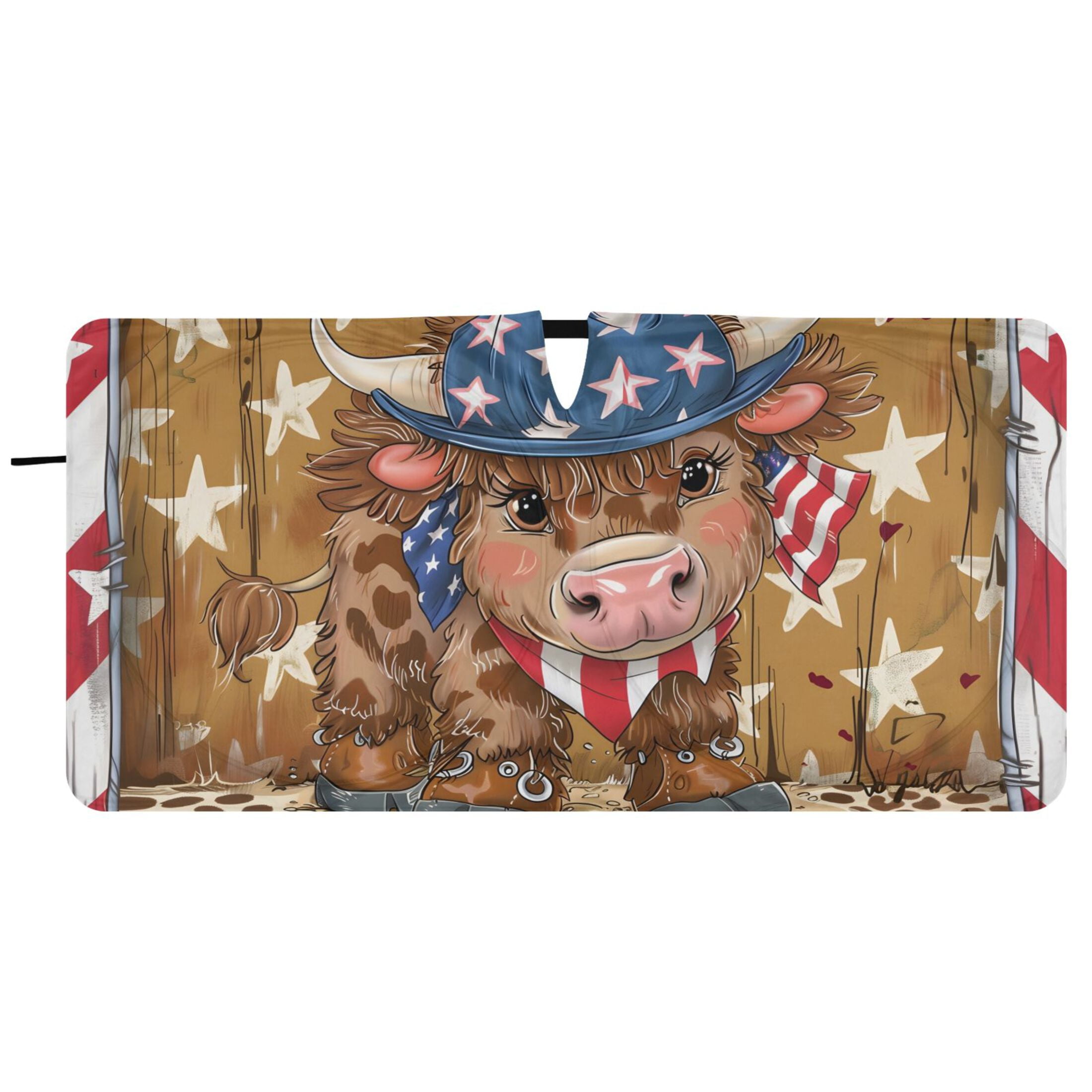 Cow Cowboy American Flag Car Windshield Sun Shade Foldable Front Window ...
