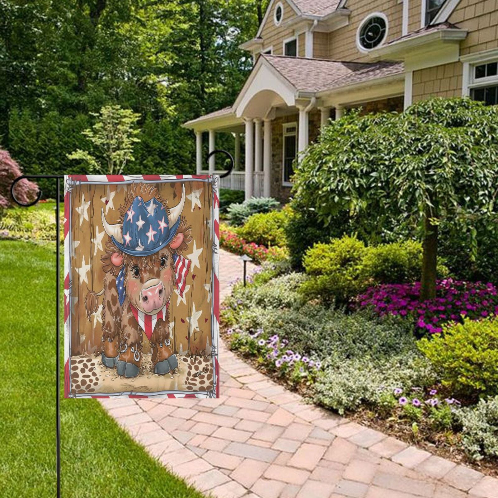Cow Cowboy American Flag Garden Flag Double Sided 12 x 18 Inch Outside ...
