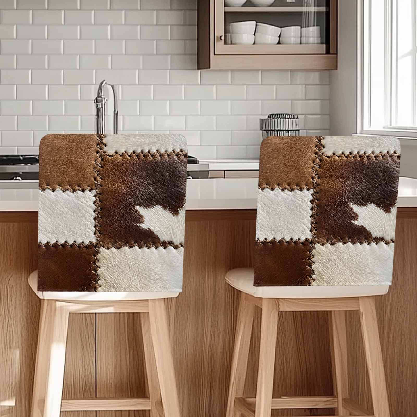 Cow Cowhide Chair Covers Set of 4 Abstract Brown Seam Leather Chair ...