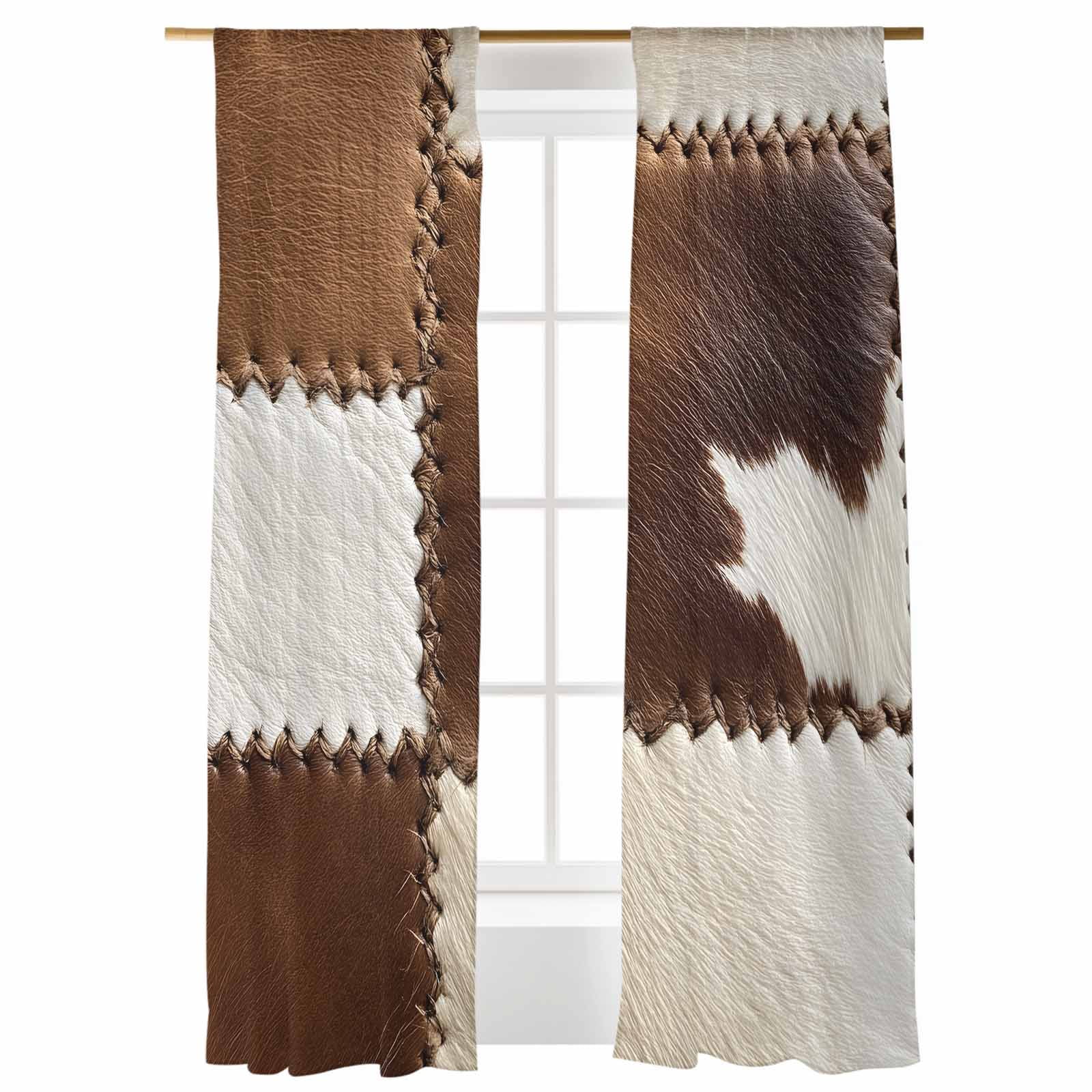 Cow Cowhide Sheer Curtains 108 inches Long 2 Panels Set Abstract Brown ...
