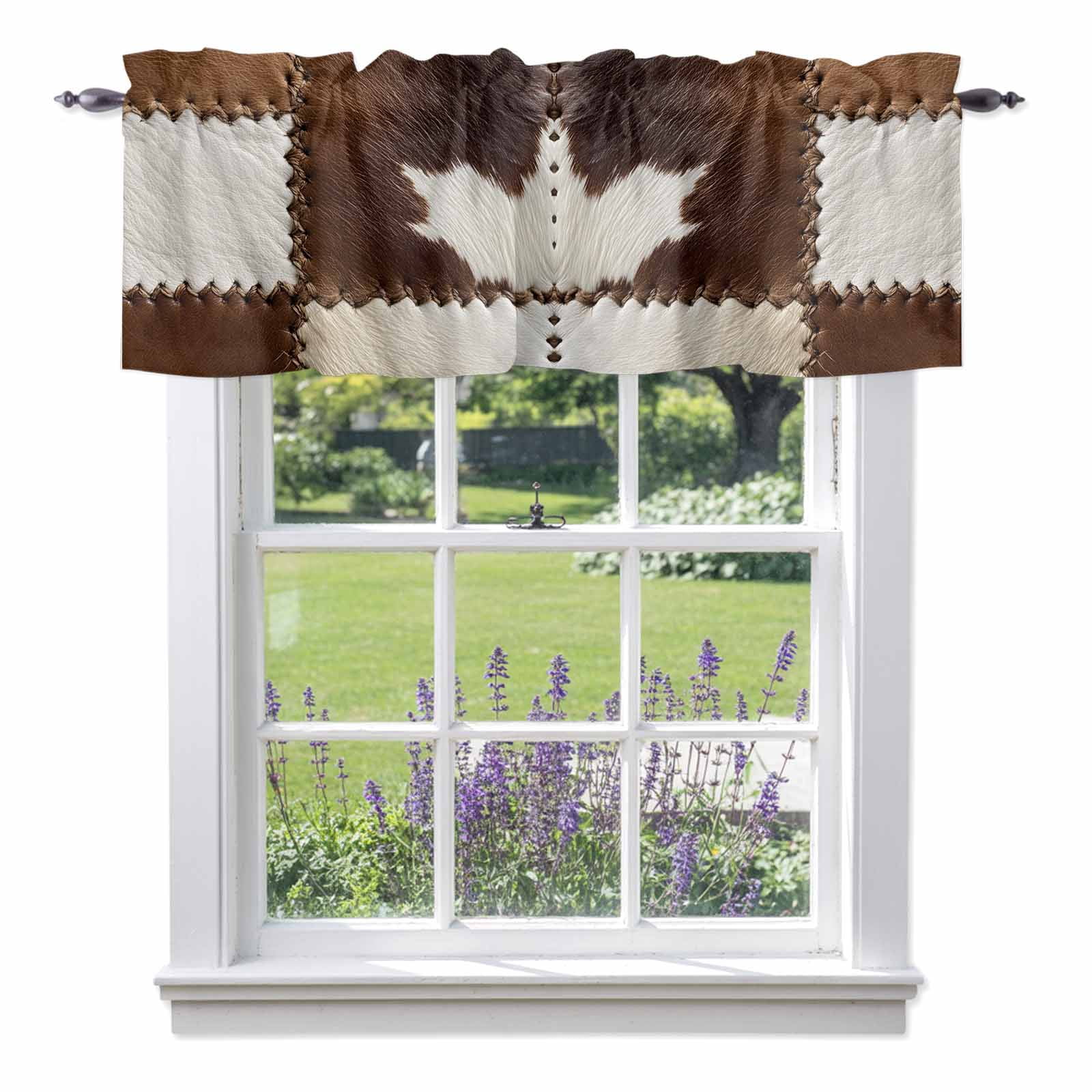 Cow Cowhide Valances for Windows, Abstract Brown Seam Leather Valance ...