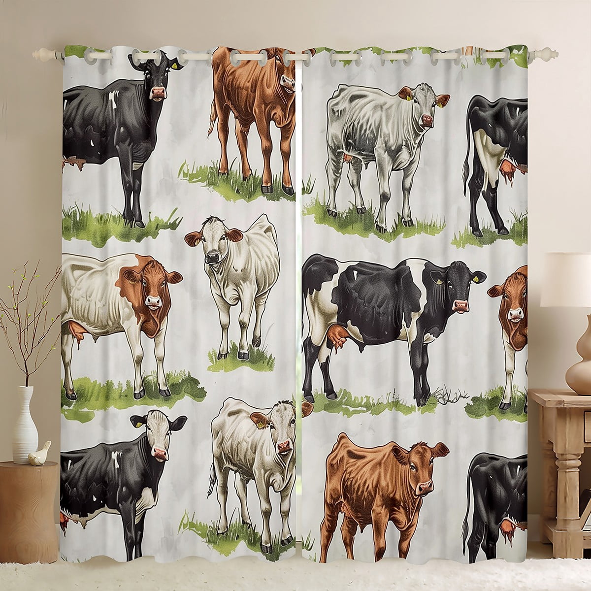 Cow Curtains Botancial Farm Life 2 Panels,(42Wx63L) 2 Panels 30%-50% ...