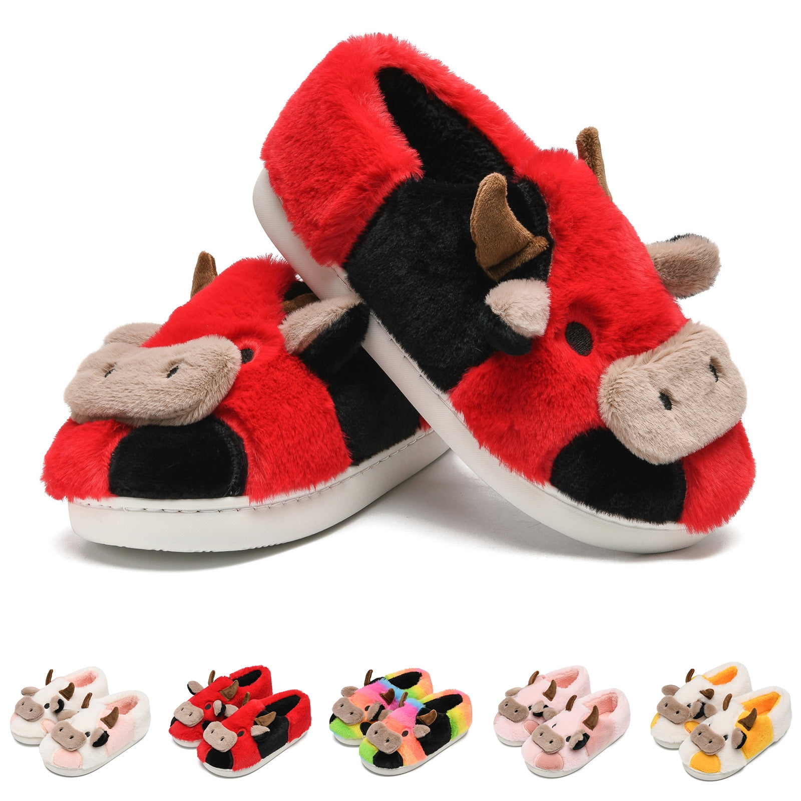 Cow Cute Cozy Fuzzy Slippers For Women Winter Warm Plush Comfy Indoor ...