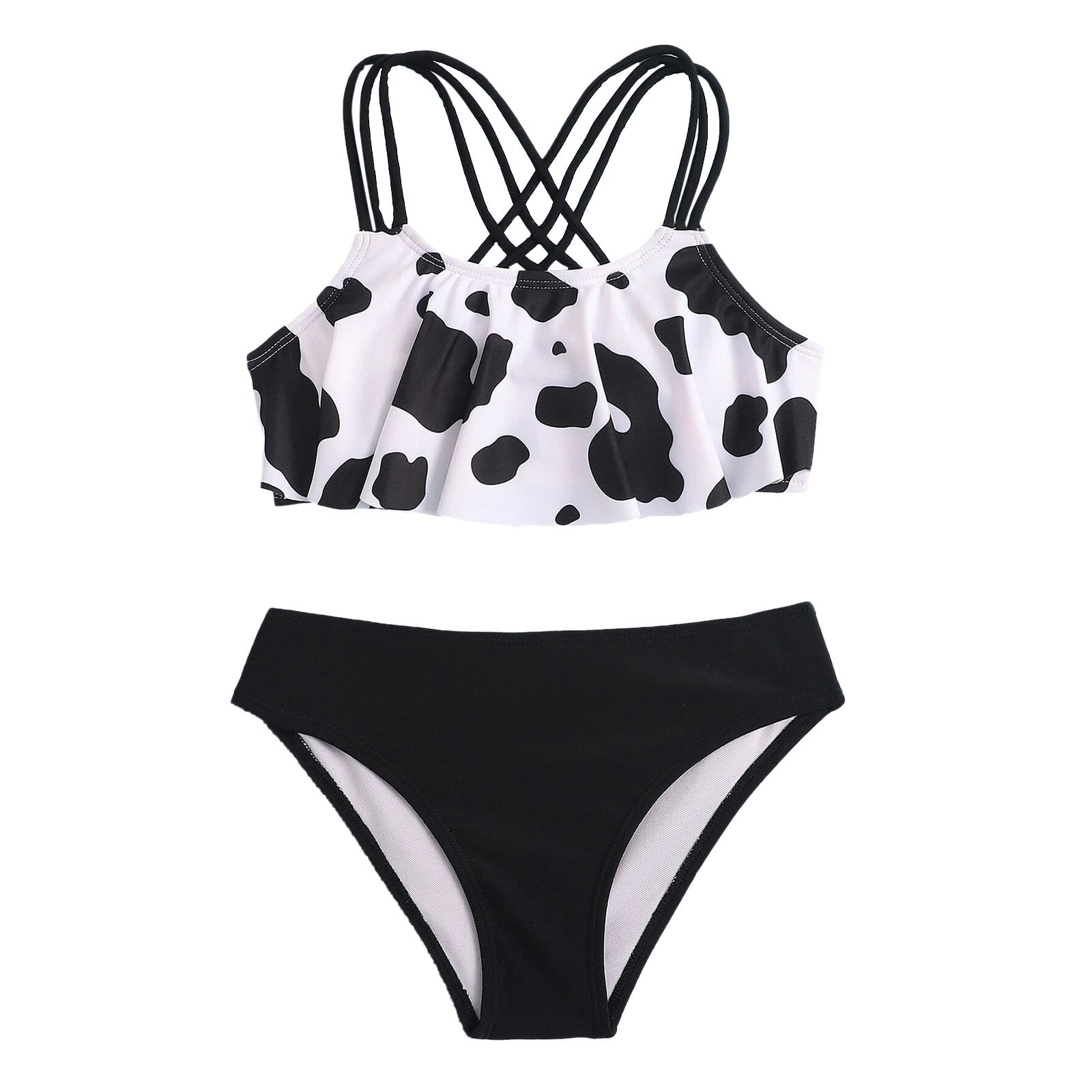Cow Cute Girls Crisscross Back Floral Swimsuit Print Two Piece Summer ...