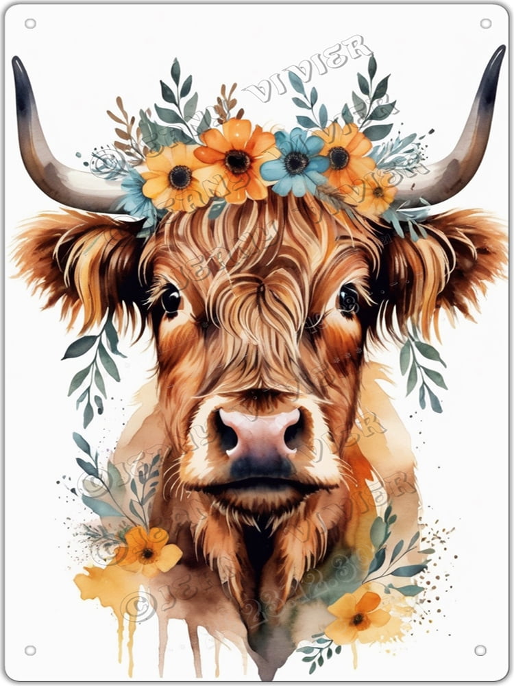 Cow Decor Cow Sign Cow With Flower Crown Vintage Metal Sign 5.5x8 ...