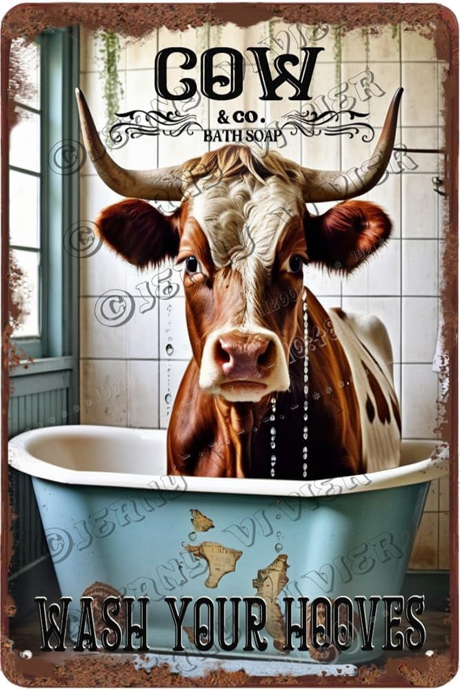 Cow Decor Wash Your Hooves Retro Aluminum Sign 12x8 IN Metal Tin Sign ...
