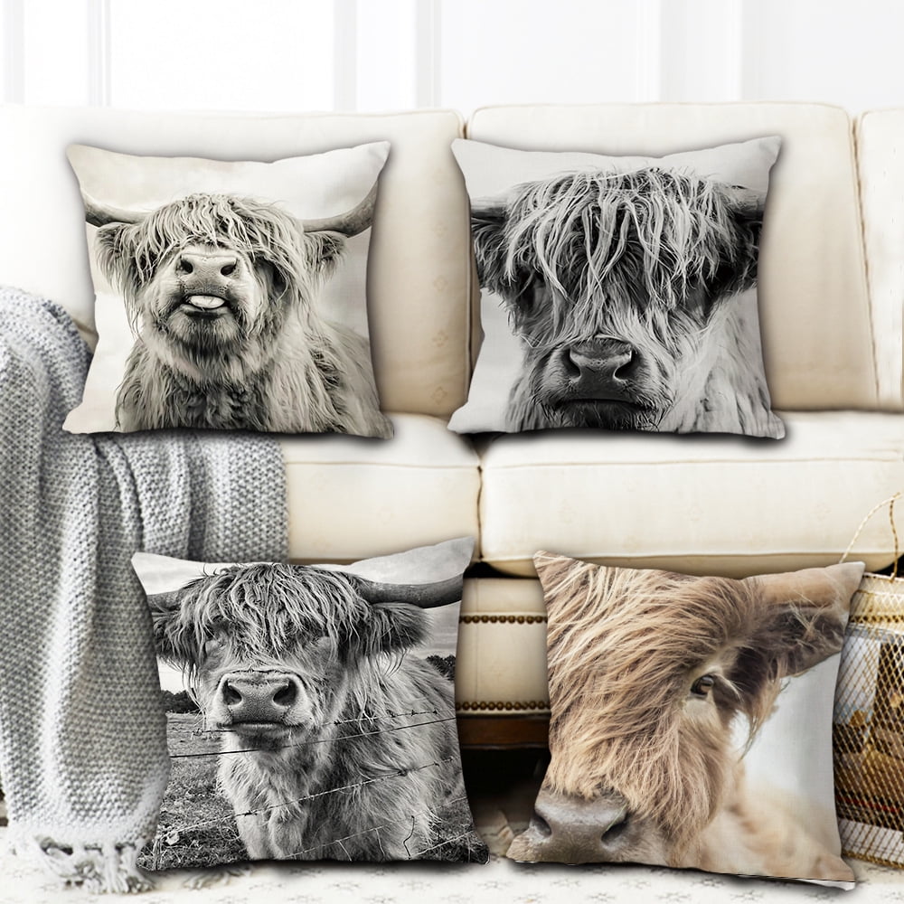 Cow Decorative Pillow Cover Farmhouse Portrait of a Highland Cow Cattle ...