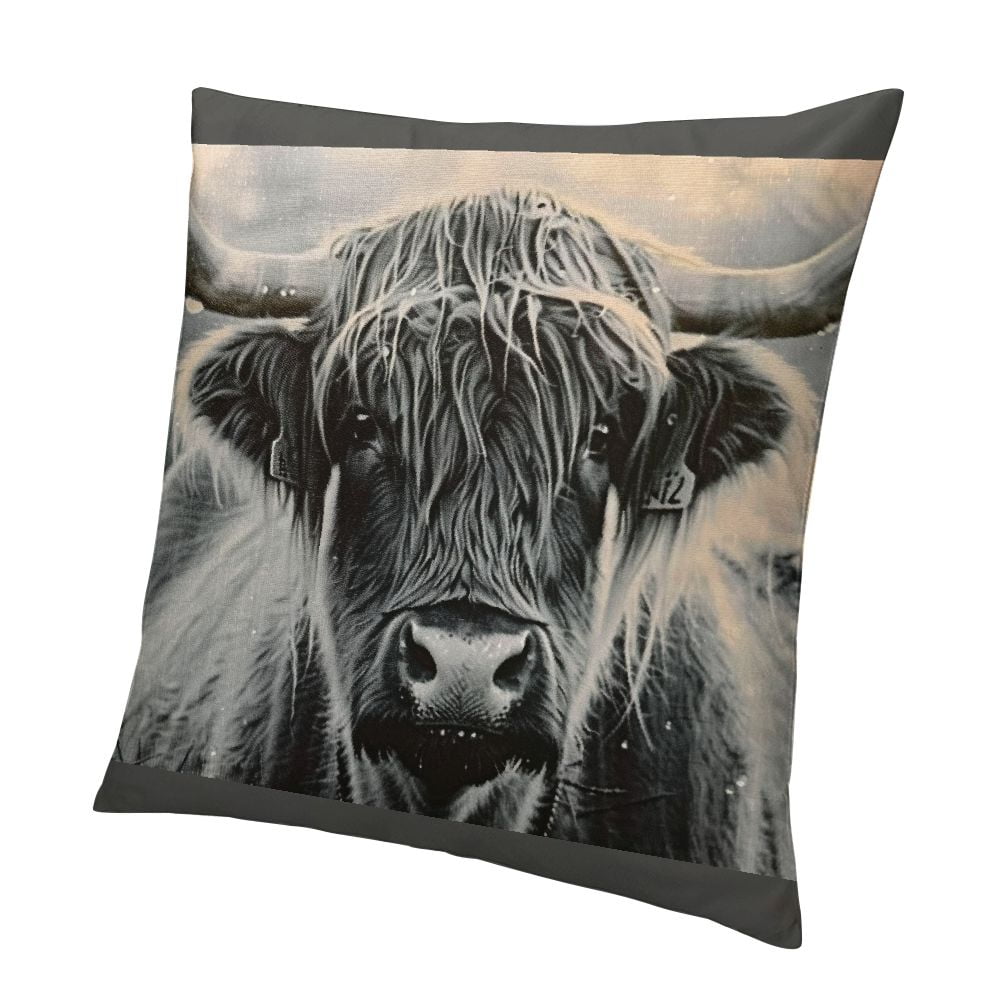Cow Decorative Pillow Cover Farmhouse Portrait of a Highland Cow Cattle ...