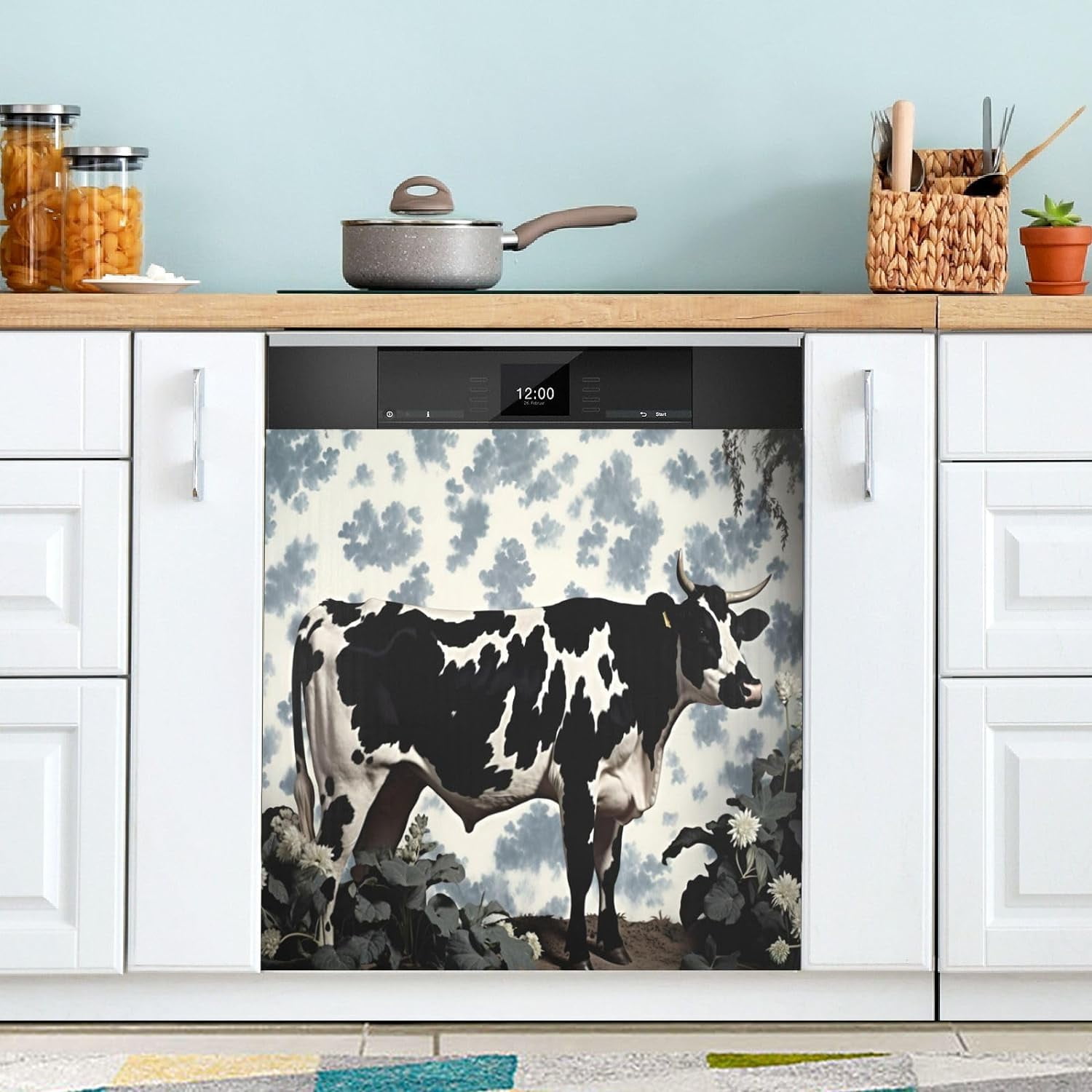 Cow Dishwasher Door Cover Reusable Trimmable Kitchen Fridge Front Decal ...