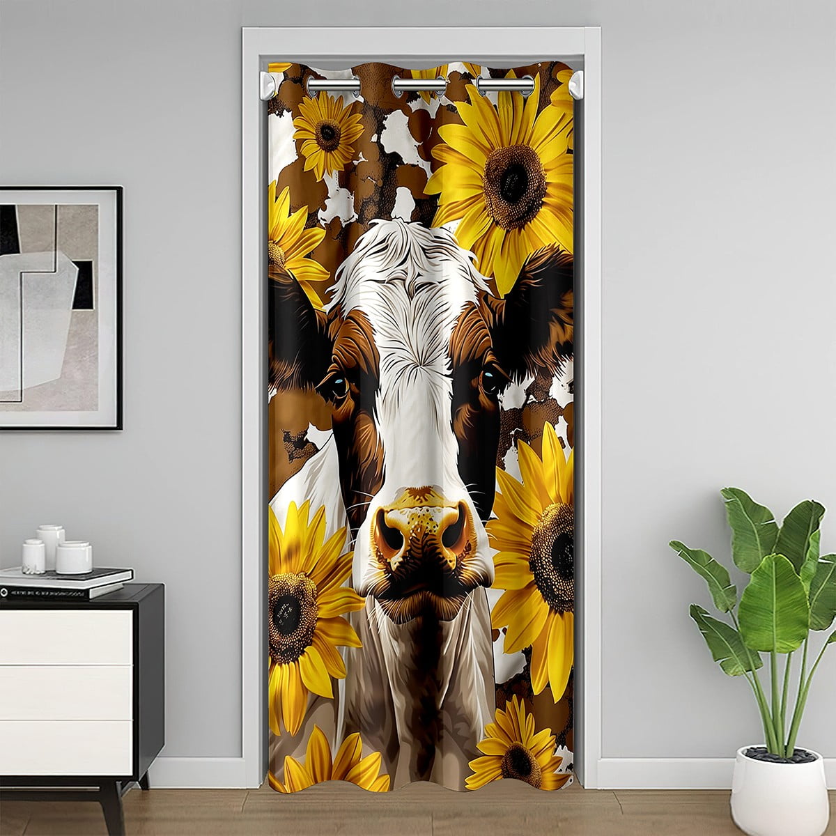 Cow Door Curtain 1 Panel,42"W X 80"L,Brown White Cattle Skin Doorway ...