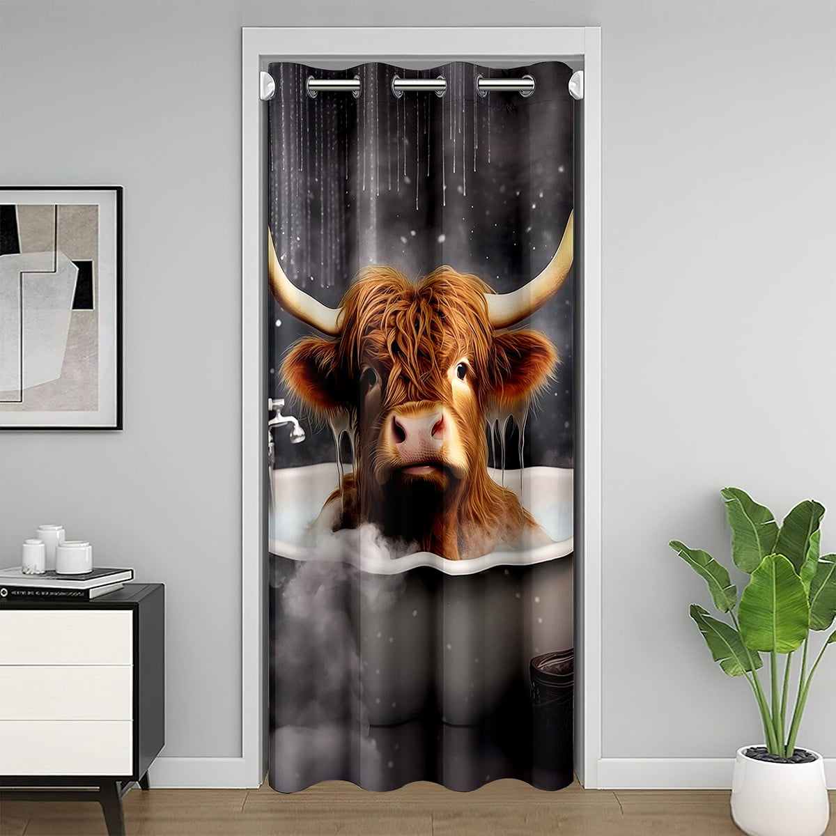 Cow Door Curtain Adults,Retro Bathing Highland Cattle Closet Door Cover ...