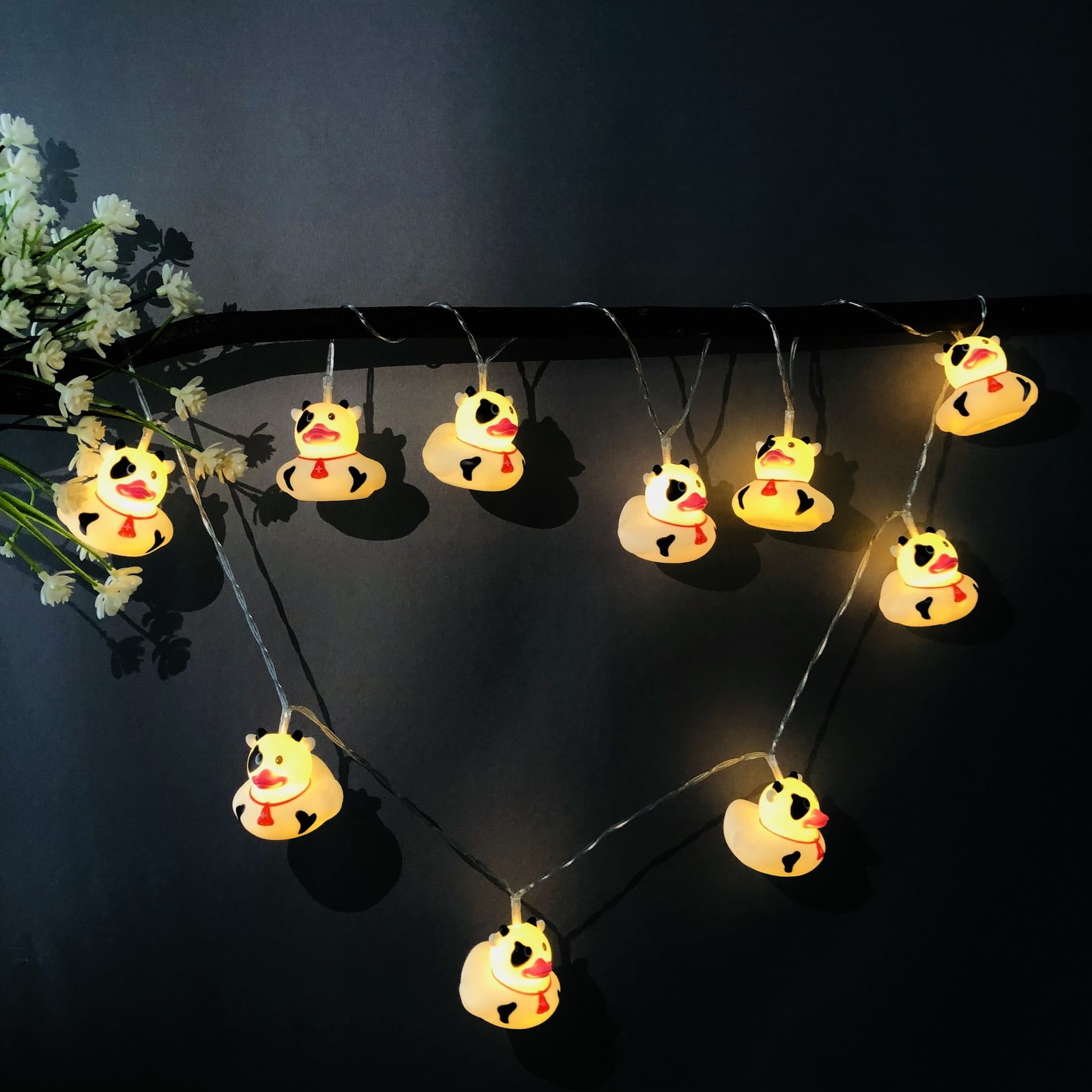 Cow Ducks String Lights Cow Rubber Duck Light Black Heart Print Cowboy ...