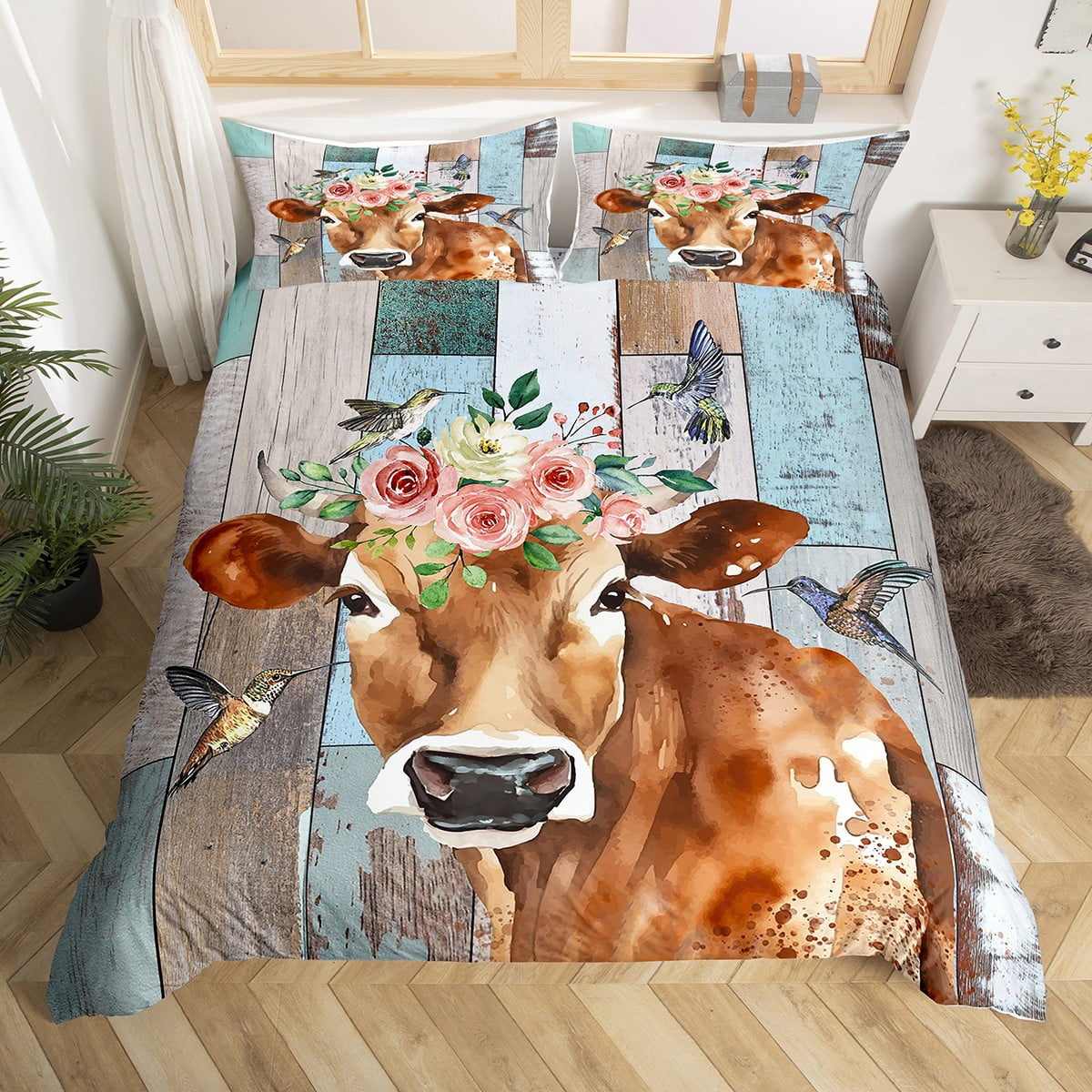 Cow Duvet Cover Farmhouse Wild Funny Animal Comforter Cover for Girls ...