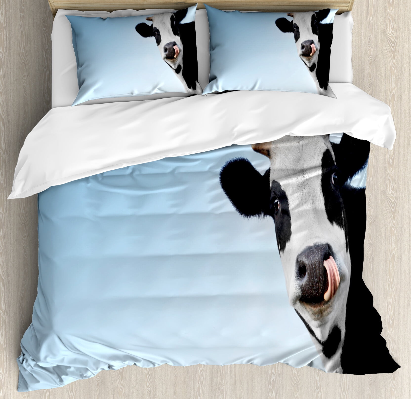 Cow Duvet Cover Set, Animal Along Tongue Out Looking and Smiling to ...