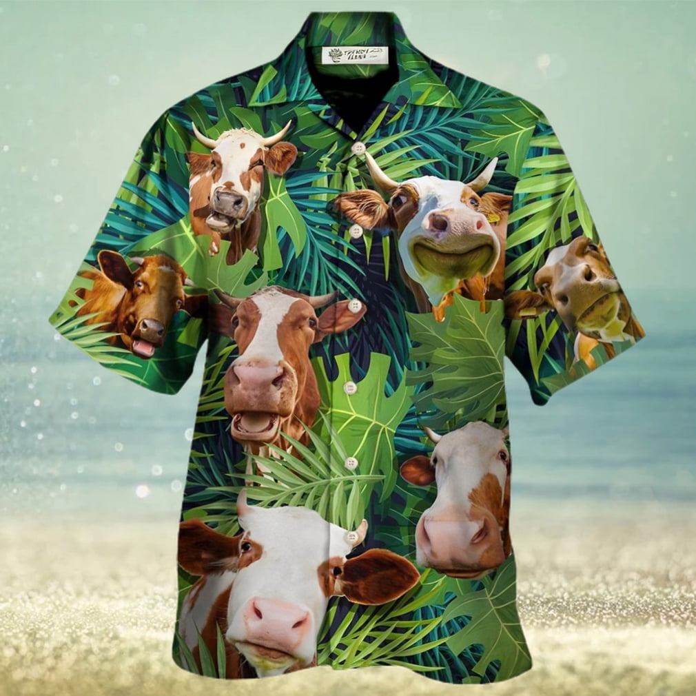 Cow Face Troll Funny Lover Cattle Tropical Style Hawaiian Shirt ...